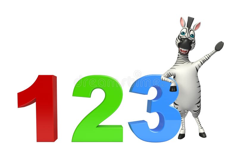 Cute Zebra Cartoon Character with 123 Sign Stock Illustration ...