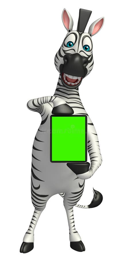 Cute Zebra Cartoon Character with Tab Stock Illustration - Illustration ...