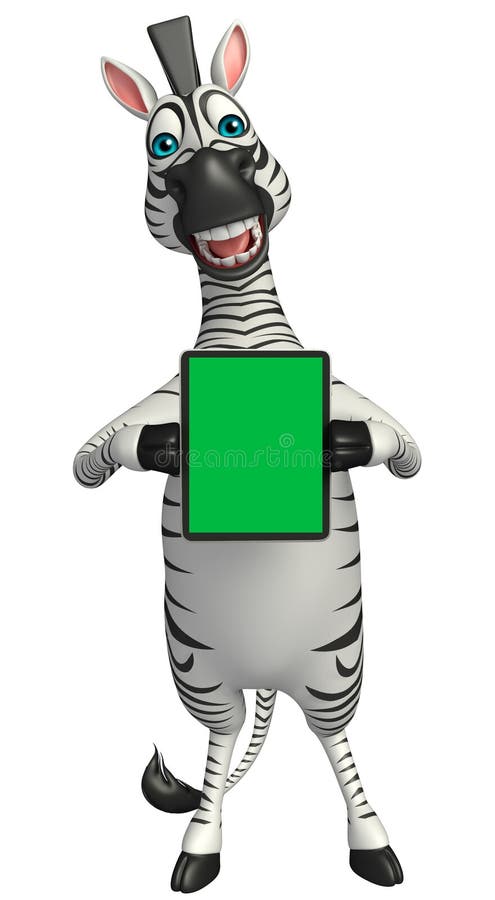 Cute Zebra Cartoon Character with Tab Stock Illustration - Illustration ...