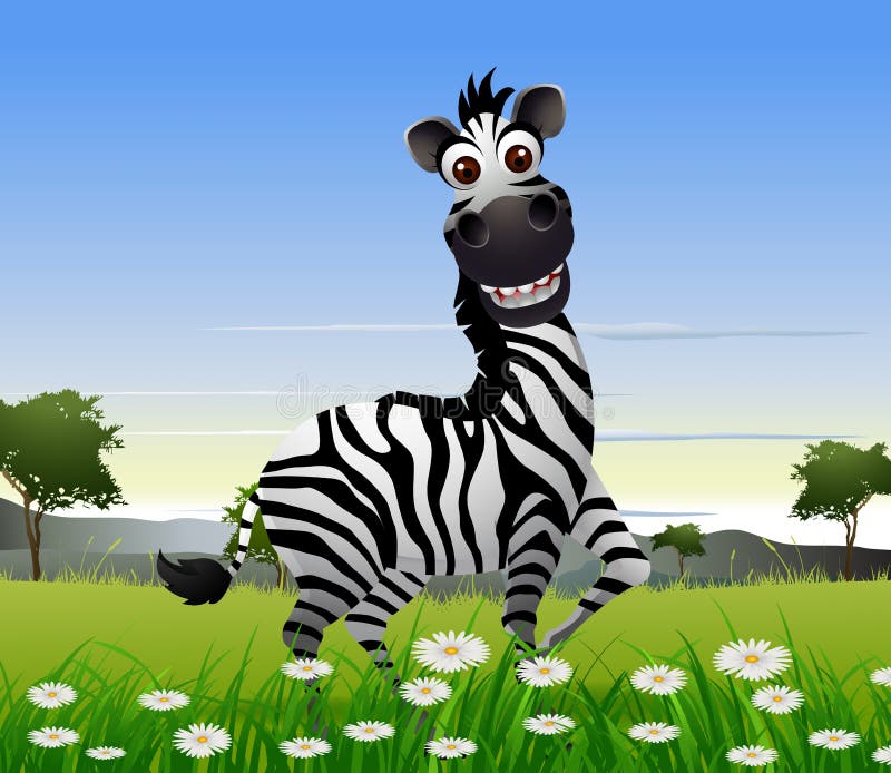 Cute Zebra Cartoon with Nature Background Stock Illustration ...