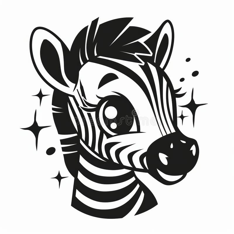 Cute Zebra Vector Logo with Outline Design in Black and White Stock ...
