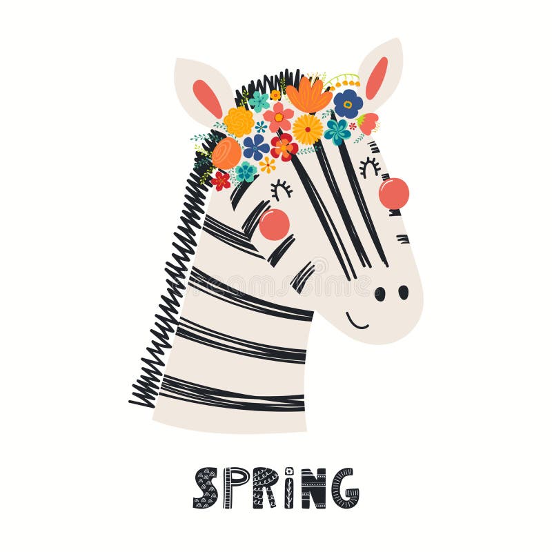 Cute Zebra in a Flower Crown Stock Vector - Illustration of color ...