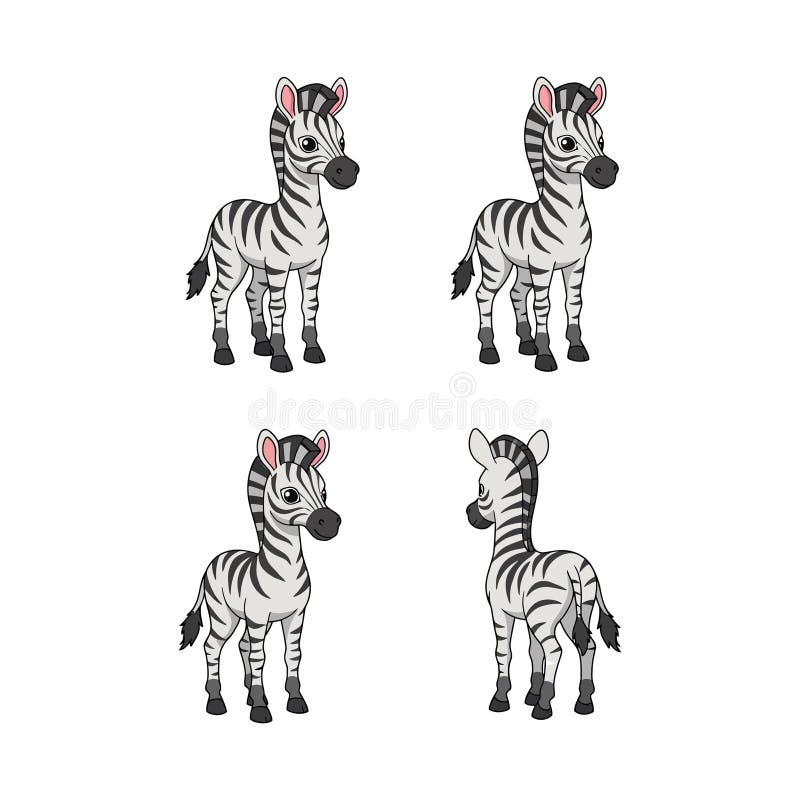 Cute Zebra Illustration Set with Multiple Poses for T-shirt Printing ...