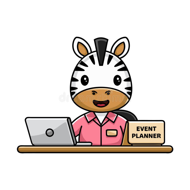 Cute Zebra Office Worker Event Planner Cartoon Vector Illustration ...