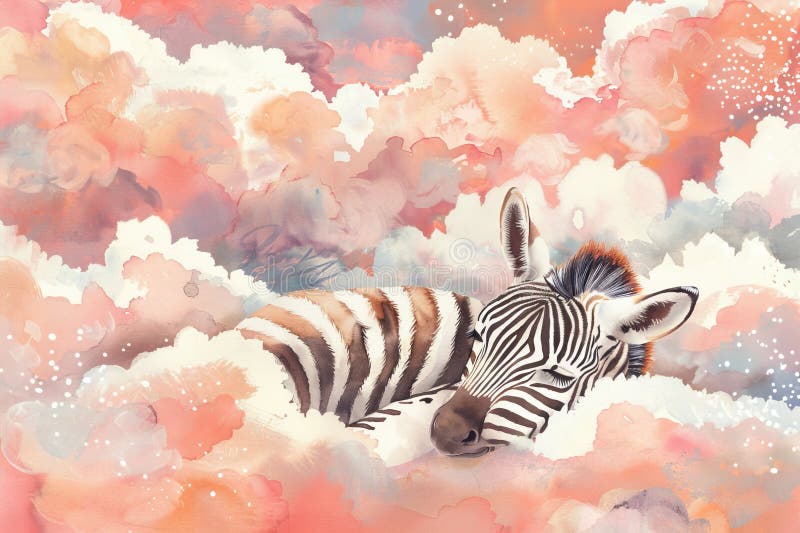 A Cute Zebra Sleeps on a Cloud Stock Image - Image of sweet, lovely ...