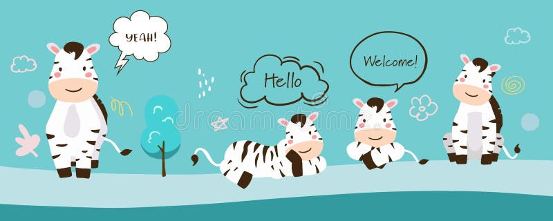 Cute Zebra Template Banner with Hello,welcome for Horizontal Design ...