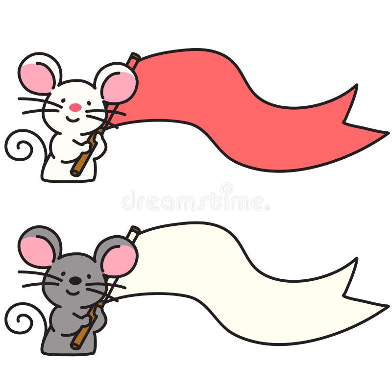Cute Zodiac Mouse with Flag Outlined Stock Vector - Illustration of ...