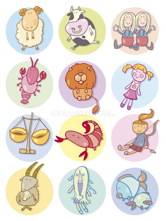Cute zodiac signs stock vector. Illustration of cartoon - 7849315