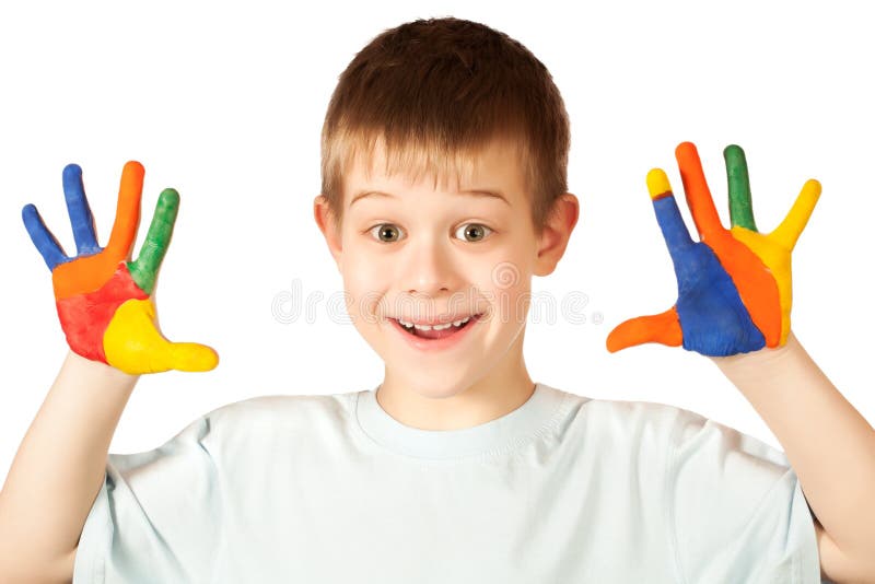 Cute Kid with Stained Coloured Hand Stock Image - Image of knowledge ...