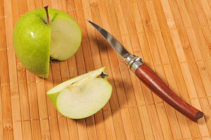 Cuted Apple Knife Bamboo Mat Stock Photos - Free & Royalty-Free Stock ...