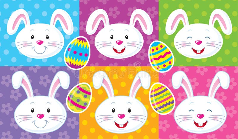 Cute Easter Bunny Faces stock illustration. Illustration of patterns ...