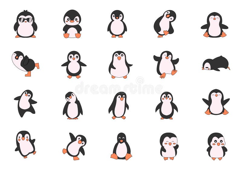Cutes Penguin Design Element Set Stock Illustration - Illustration of ...