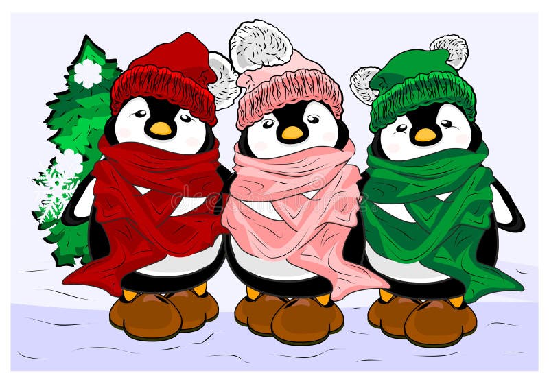 Set of penguins cartoon stock illustration. Illustration of cute ...