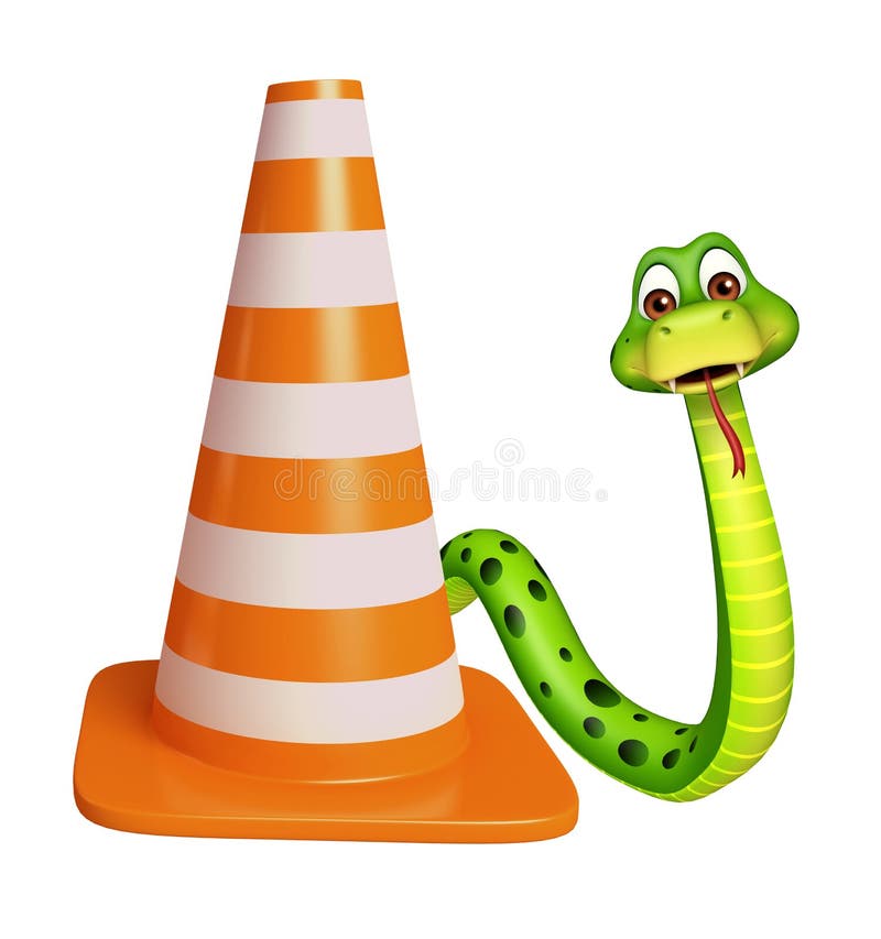 CuteSnake Cartoon Character with Construction Cone Stock Illustration ...
