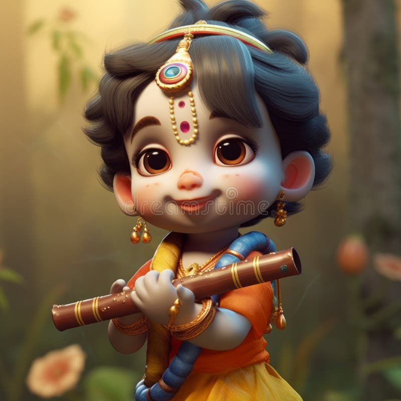Cutest 3d Image of Little Krishna Hyper Realistic Generative AI Stock ...