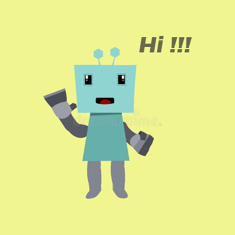 The Cutest Robot Character Say Hi Stock Vector - Illustration of ...