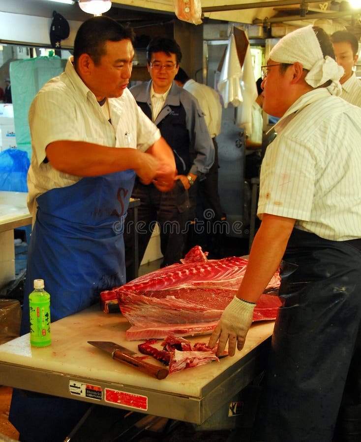 Workers Processing Tuna at Tsukiji Market in Japan Editorial Stock ...