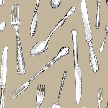 Silver Utensils Drawing Stock Illustrations – 492 Silver Utensils ...