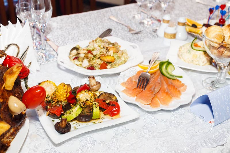 Cutlery and Cold Cuts Served on a Table in Restaurant Stock Photo ...