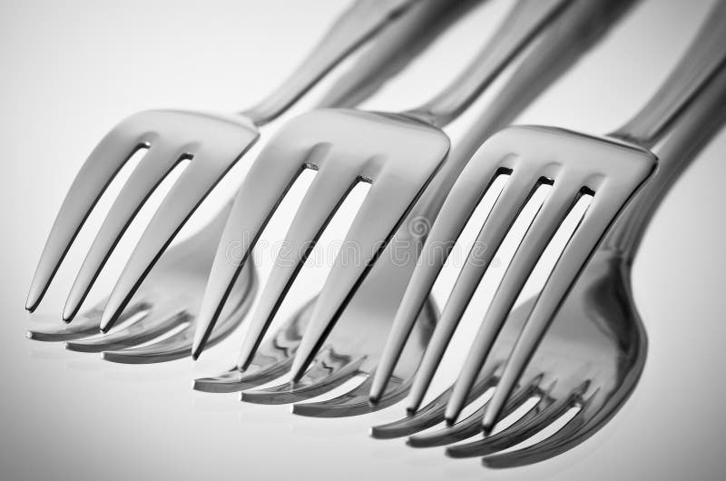 Cutlery (forks) on a Mirror in a Black-and-white Stock Photo - Image of ...