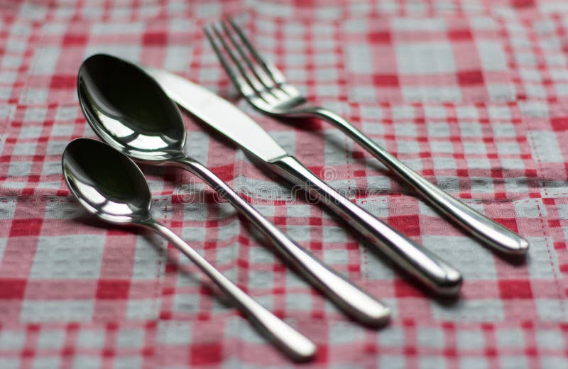 Cutlery Four Items on a Bamboo Napkin Stock Photo - Image of lunch ...