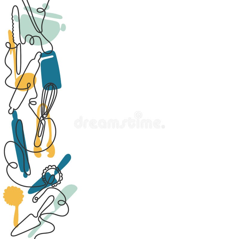 Cutlery Line Art Background. One Line Drawing of Different Kitchen ...