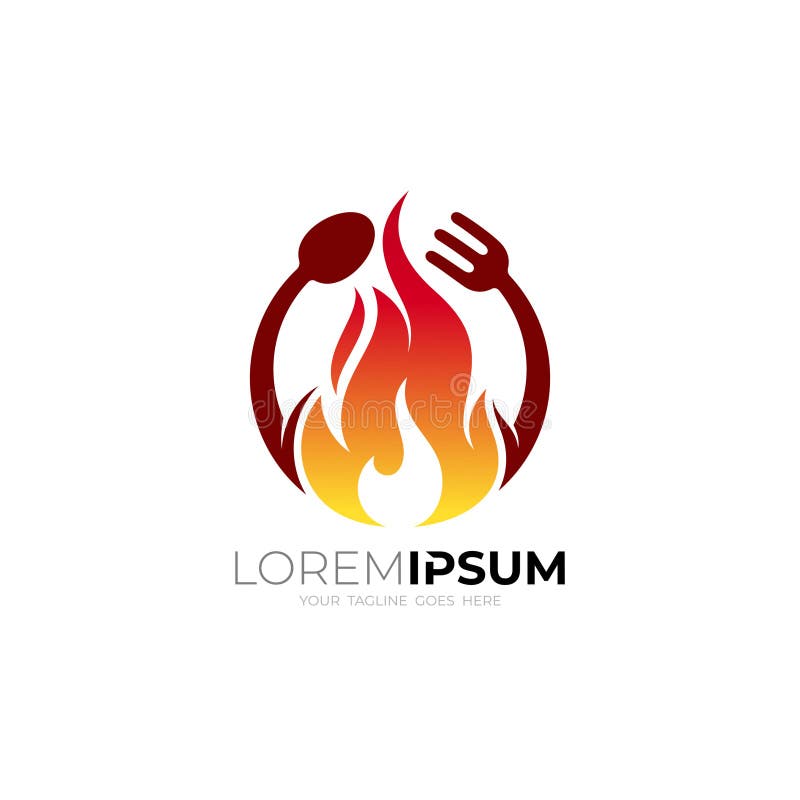 Cutlery Logo with Fire Design Combination, Restaurant Icons Stock ...