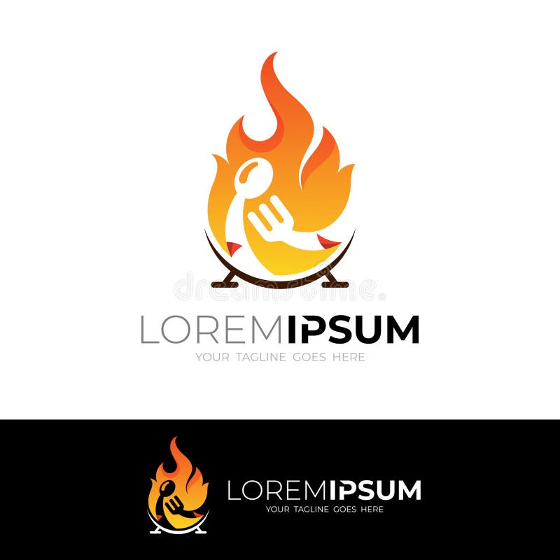 Cutlery Logo with Fire Design Combination, Restaurant Icons Stock ...