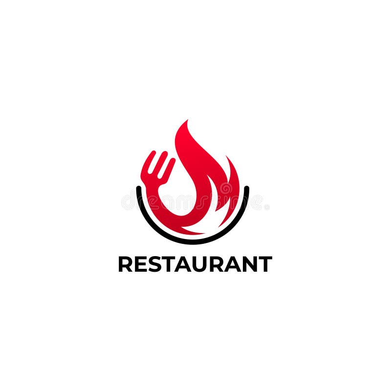 Cutlery Logo with Fire Design Restaurant, Flat Style Logo Stock Vector ...