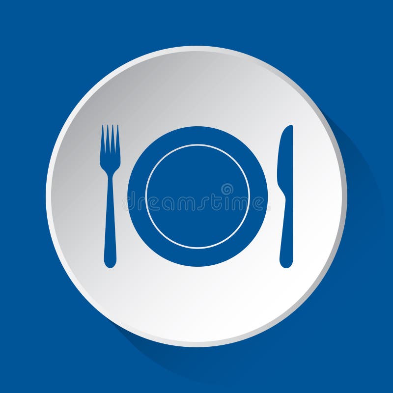 Cutlery, Plate - Simple Blue Icon on White Button Stock Vector ...