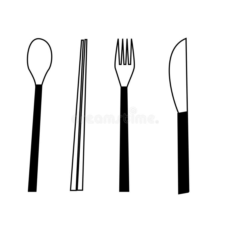Cutlery Set Vector: Table Knife, Fork, Spoon and Chopsticks Stock ...