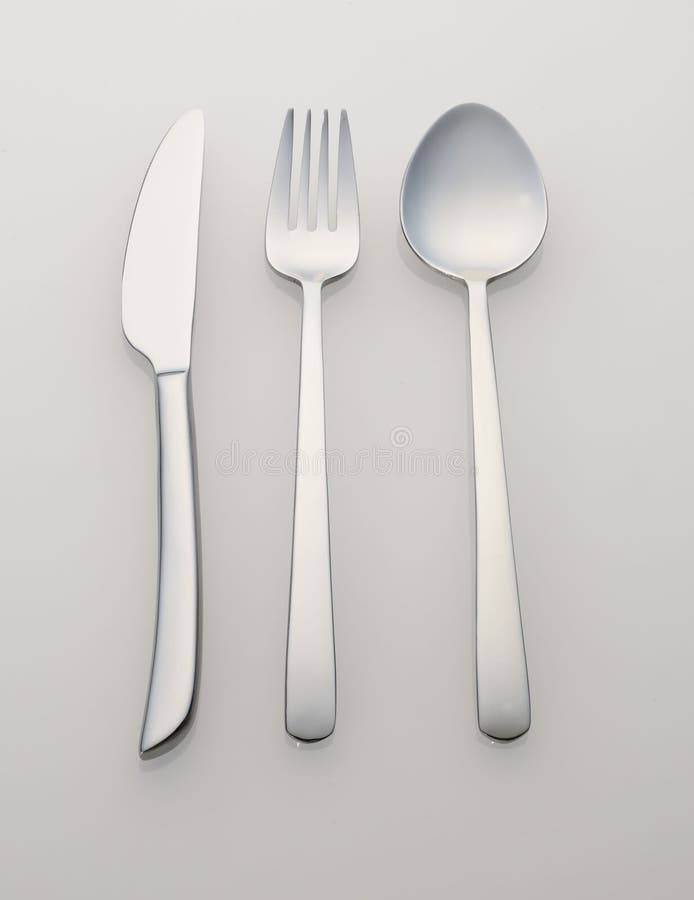 Cutlery Silverware Set with Fork, Knife and Spoon Isolated on White Stock Image - Image of ...