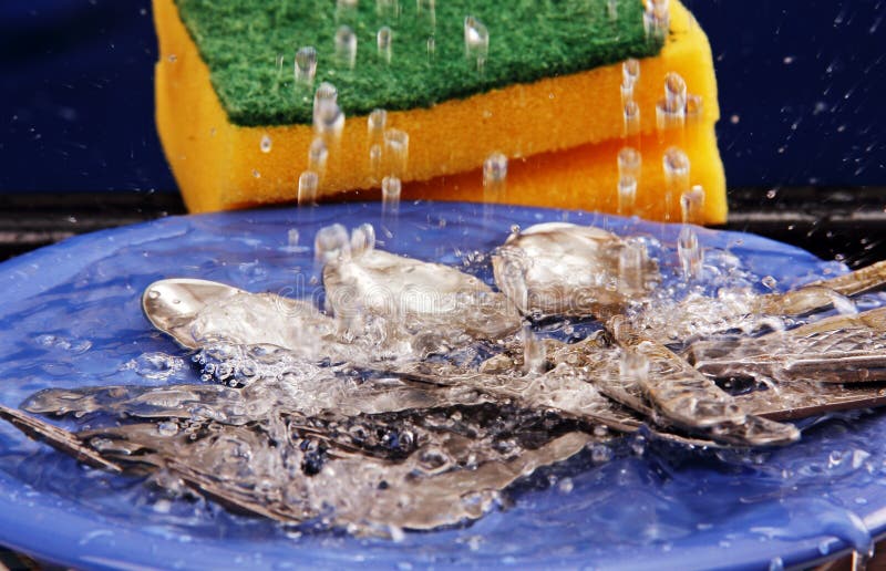 Cutlery Under Running Water. Stock Image - Image of drop, ware: 30818567