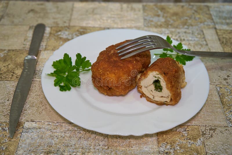 Cutlet on a Plate,cut Cutlet with Chicken Fillet on a Plate Stock Photo ...