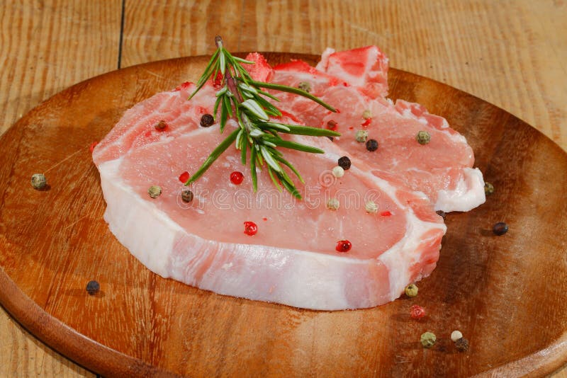 Cutlet, Raw, Pork, Wooden Board Stock Photo - Image of cutting ...