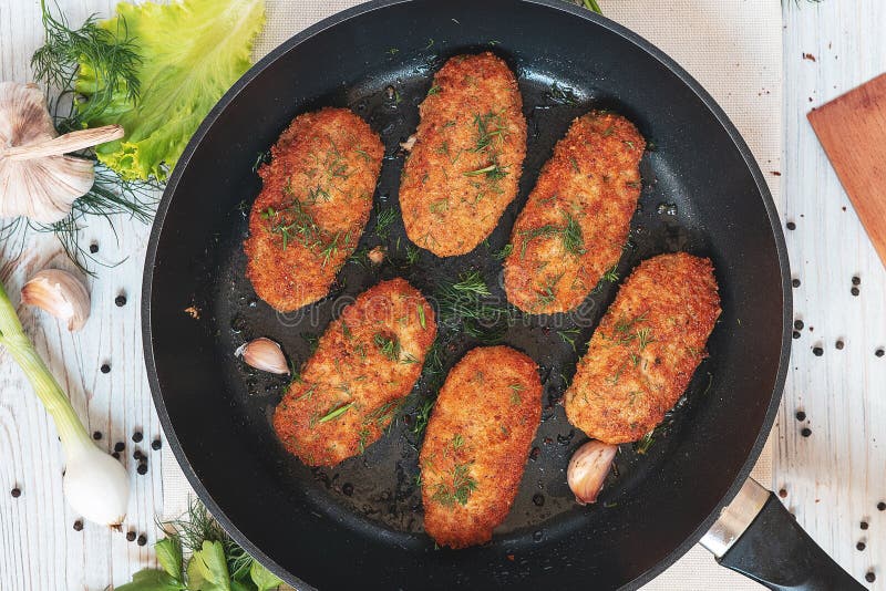 Cutlets in a Frying Pan, Top View Stock Image - Image of light, cooked ...