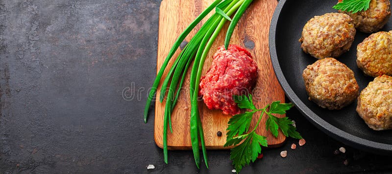 Cutlets on Pan, Forcemeat and Spices Stock Photo - Image of ingredient ...
