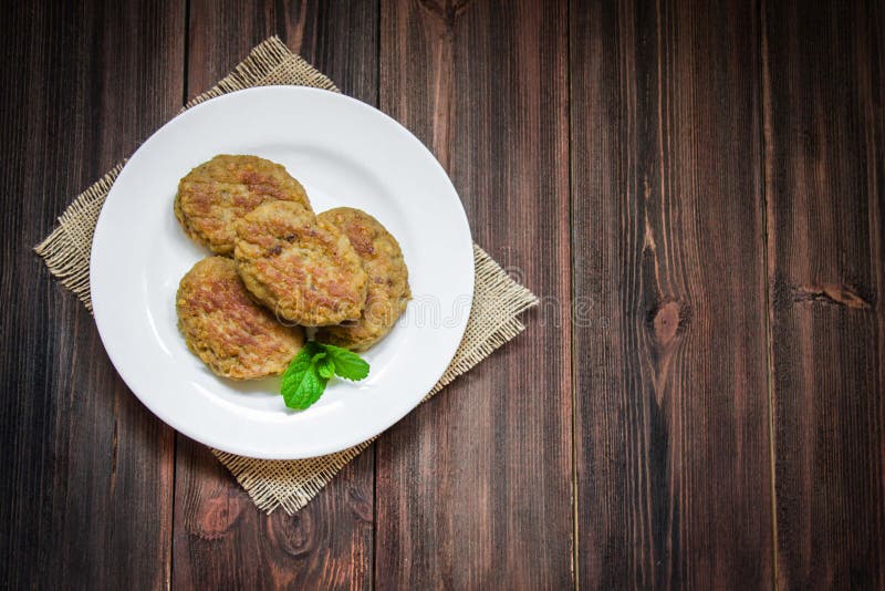 Cutlets in Plate on a Wooden Background Stock Image - Image of ...