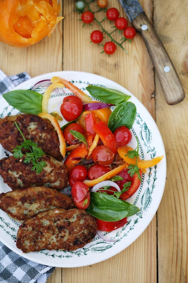 Cutlets with a Salad, Top View Stock Photo - Image of appetizer, burger ...