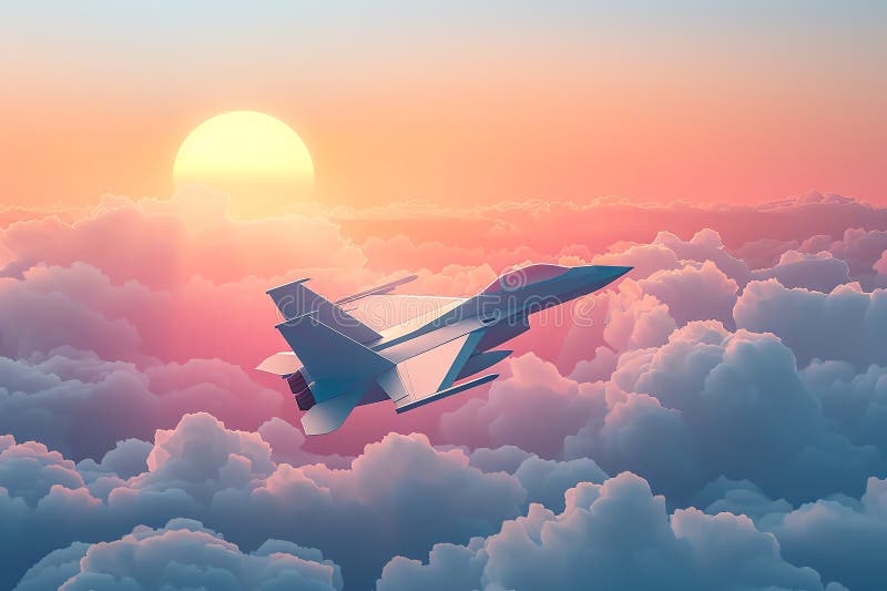 Cutout Air Force in Sky with Paper Clouds, Sunrise Setting, Clear Back ...
