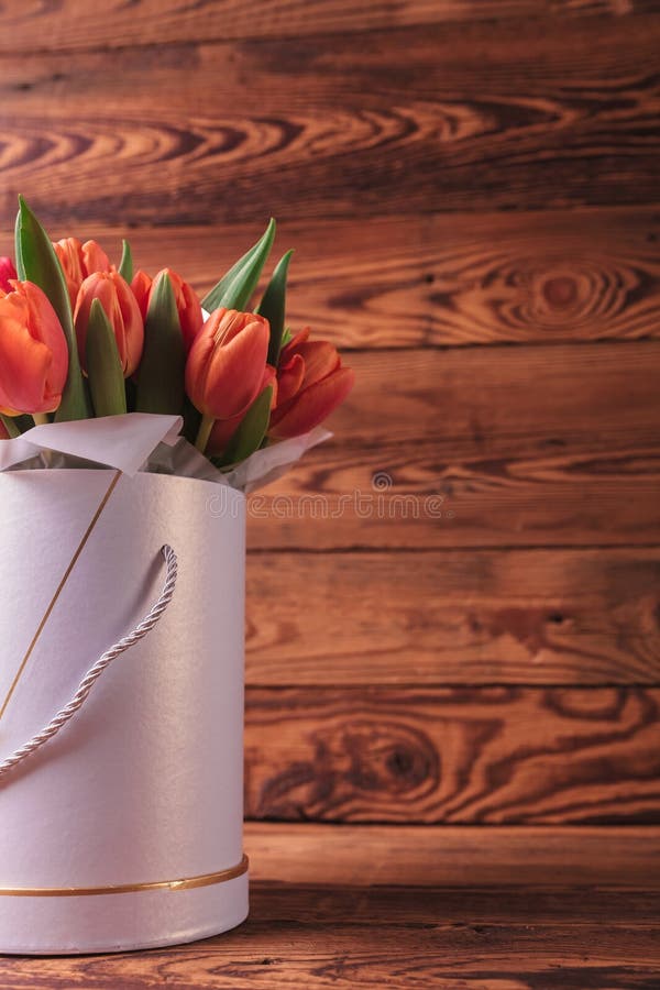 Cutout Image of a Flowers Box with Orange Tulips Stock Image - Image of ...