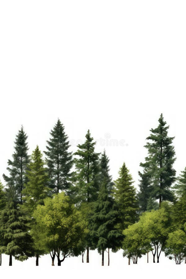 Cutout Tree Line. a Row of Green Trees and Shrubs in Summer on a White ...