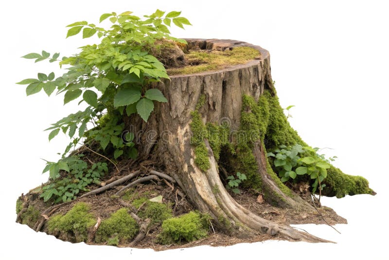 Cutout Tree Stump with Moss and Roots Stock Illustration - Illustration ...