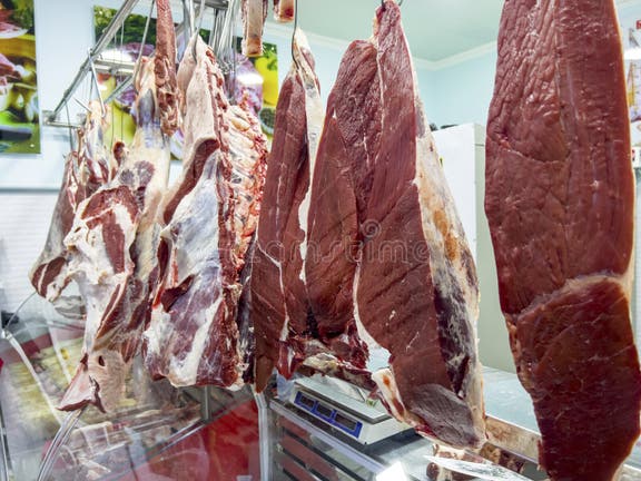 Cuts of Beef at the Butcher in Samarkand Stock Photo - Image of bull ...