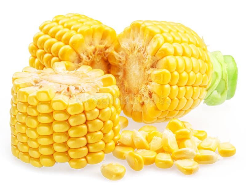 Pieces of Maize Cob or Corn Cob and Corn Seeds Isolated on White ...