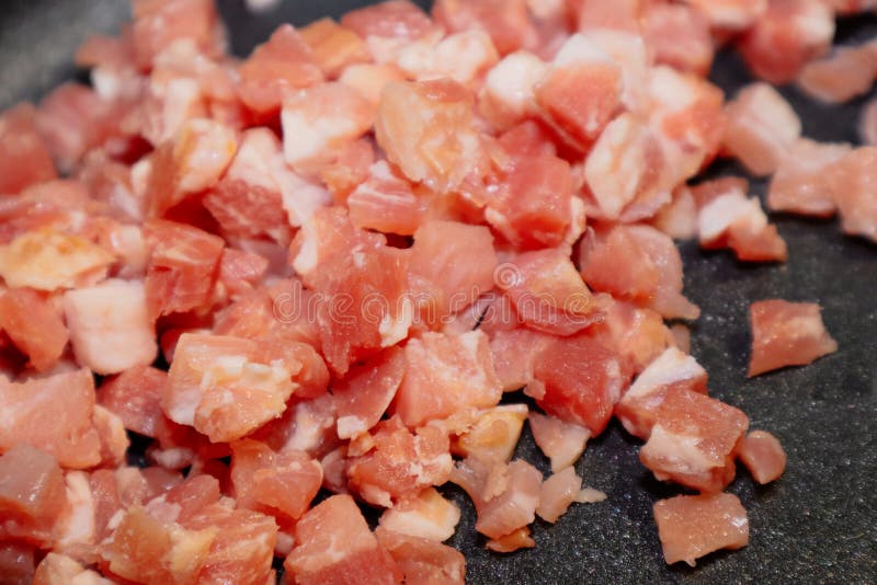 Cutted Bacon Cubes in a Pan Stock Image - Image of fried, cooked: 234010991