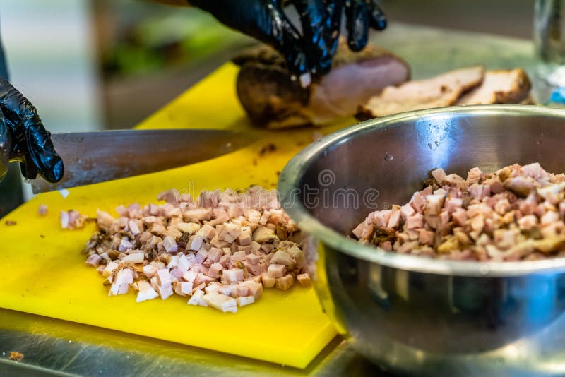 Cutted Ham on the Yello Cutting Board Stock Photo - Image of lunch ...