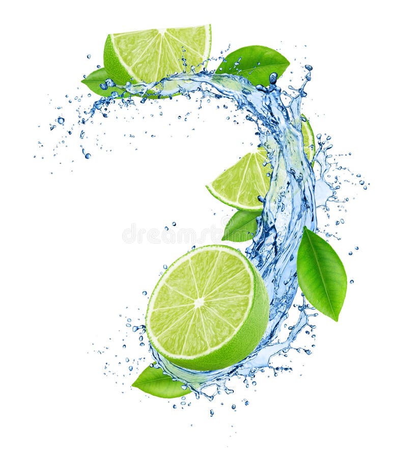 Cutted Lime and Lemon with Mint in Water Splashes Isolated on White ...