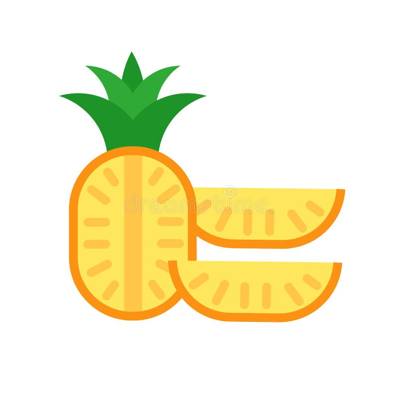 Cutted Pineapple. Half of Pineapple and Two Quarters. Vector Isolated ...