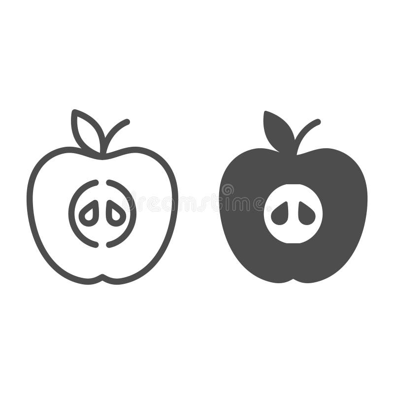 Cutted Slice Apple Line and Solid Icon, Fresh Fruits Concept. Vector ...